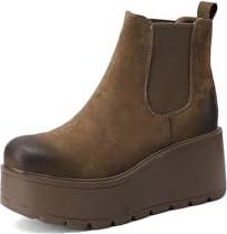 Queen Helena Chelsea Bottes compensées sans fermeture plate-forme plate-forme casual hiver hausse femme X27-137, Kaki, 39 EU