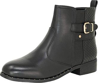 Fitters Footwear Dames Botte de Cheville Sabrina PU Bottine avec Boucle et Talon carr&eacute; (44 EU, Noires)