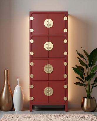 Oriëntique Chinesischer Schrank Rubin Rot - Orientique Sammlung - B67xT45xH180cm China Chinesischer Schrank Chinesischer Hochzeitsschrank Orientalische Möbel Asi