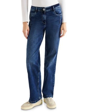 Cecil Wide Leg Jeans mit Nieten mid Blue wash 26