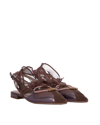 Pinko Womens Ballerina Gianira Brown Leather Shoe