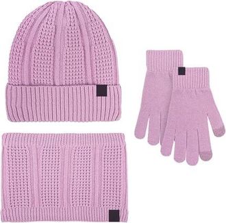 Generic Ensemble de bonnet, écharpe, gants en laine chaude et mignonne, pour femmes et hommes, trois bonnets, moufles et écharpes, écharpes, gants, violet, Ta