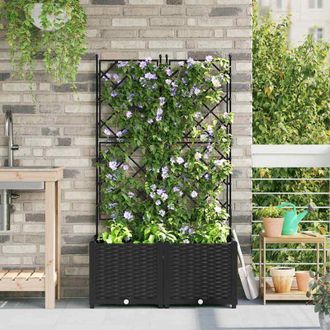 vidaXL Vidaxl - Bac &agrave; fleurs avec Treillis 2 pcs Noir 80 x 40 x 143 cm pp