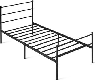 Amazon Basics Bettgestell mit Kopfteil, rutschfest mit Stahllamellen, Metall, Nicht klappbar, 90 x 200 cm, Einzelbett, schwarz