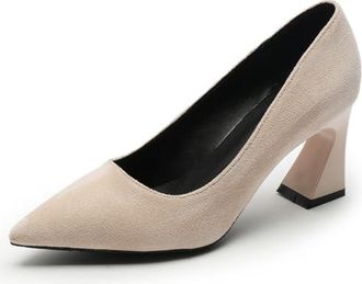 Generic Escarpins de Cour Femme Su&egrave;de Bout Pointu Talon Bloc &Eacute;pais Pumps Classiques Chaussures de Ville Talons de Travail Quotidiens Large pour Tenue de Burea