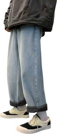Minetom Jeans Homme Hiver Chaud Doublure Polaire Thermique Stretch &Eacute;lastique Straight Baggy Denim Pants Streetwear A Bleu Clair S