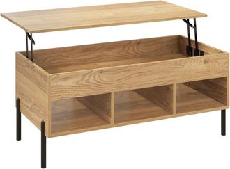 Costway Costway - Table basse relevable 100 x 50 x 45 cm - Syst&egrave;me de levage pneumatique - 3 compartiments de rangement - Bois ding&eacute;nierie et pieds en m&eacute;tal