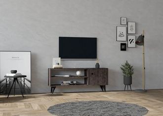 Hanah Home Modern Anthracite TV Unit, 120 cm | 100% Melamine Coated Particle Board, 18 mm Thick | Wall-Mountable, Extra Storage & Shelves | Stylish & Functional 
