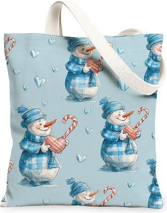 Generic Sacs fourre-tout en toile motif bonhomme de neige mignon, sac de courses r&eacute;utilisable, amusant, fantaisie, l&eacute;ger, lavable &agrave; l&eacute;paule S, Bleu, 13x15 Inc