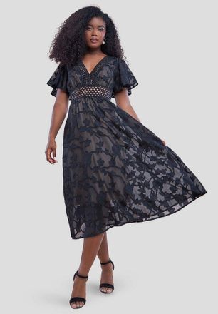 Goddiva Midikleid Jacquard Lurex Burnout A Line Midi Dress knielang