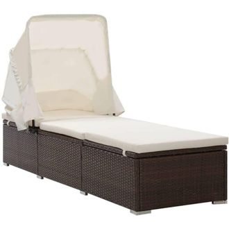 vidaXL Sonnenliege mit Dach und Kissen Poly Rattan Braun - Vidaxl