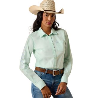 Ariat Womens Team Kirby Western Shirt Long Sleeve in Dusty Aqua, Size 2X-Large, by Ariat