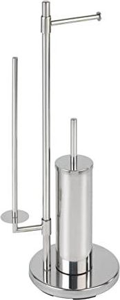 WENKO Stand WC-Garnitur Universalo Neo, Toilettenpapier- und WC-B&uuml;rstenhalter, Rostfreier Edelstahl, 30 x 73 x 20 cm, Silber gl&auml;nzend