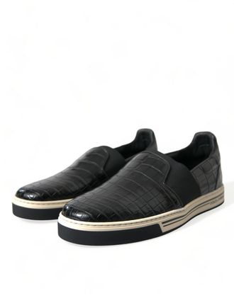 Dolce & Gabbana Mens Black Croc Exotic Leather Sneakers Shoes