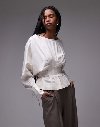 & Other Stories Wei&szlig;e Bluse mit Korsettdetail und volumin&ouml;sen &Auml;rmeln