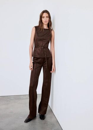 Mango Pantalon su&eacute;dine coutures marron - Femme - XL - MANGO