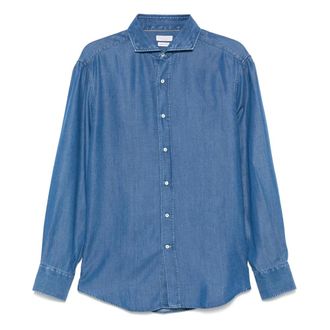 Brunello Cucinelli Nachhaltige Lyocell Hemd Hergestellt in Italien - - Shirts - Herren - Blau - M