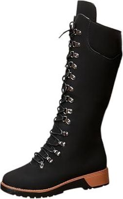 Generic Bottes &agrave; lacets confortables et &eacute;l&eacute;gantes pour femme - Style r&eacute;tro - Couleur unie - Polyvalentes - Fermeture &eacute;clair lat&eacute;rale - Talon compens&eacute; bas - Bo