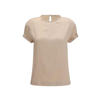 Brunello Cucinelli Silk Monili-Embellished Blouse - Beige