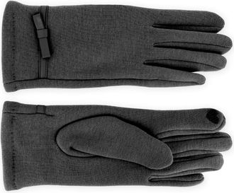 Fiebig Handschuhe aus Jersey mit Schleife & Zierband | Teddy Fleece Innenfutter & Touchfunktion | leichter & warmer Damen Thermo Handschuh (M, Anthrazit)