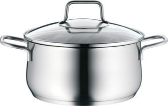 WMF Brilliant Kochtopf klein 20cm, Glasdeckel, Bratentopf Induktion 3l, Cromargan Edelstahl satiniert matt, unbeschichtet