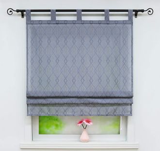 Joyswahl Leinenoptik Raffrollo halbtranpsatente Raffgardine mit Karo-Design »Cosima« Wohnzimmer Schals mit Schlaufen Grau BxH 100x140cm 1er Pack