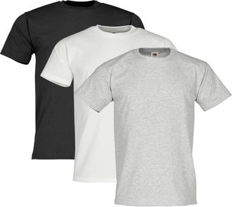 Fruit Of The Loom Heavy Cotton Tee Shirt 3er-Pack Herren, 1x Black + 1x White + 1x Heather Grey, XXL
