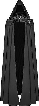 Generic Prêtre Peignoir Frère Médiéval Capot Encapuchonné Renaissance Moine Costume de Soutane de Moine avec Capuche Hooded Robe Cape de Chevalier Noir Adulte
