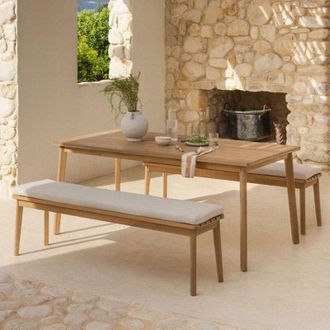 Sklum Set aus rechteckigem Tisch 180x90 cm und 2 Gartenb&auml;nken aus Akazienholz Kaela Helles Akazienbraun