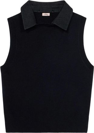 Oltre Femme, Pulls, Bleu, Taille: 46 FR Gilet en maille avec col en denim