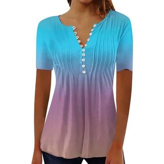 Generic Chemise grande taille pour femmes 2025 hauts décontractés tendance imprimé grande taille chemises à manches courtes col en V tenues pour entraînement 