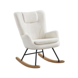 Yaheetech Yaheetech Fauteuil &agrave; Bascule Scandinave en Tissu Boucl&eacute; Rocking Chair &agrave; Haut Dossier Fauteuil Allaitement avec Pieds en Bois Massif Chaise dappoint