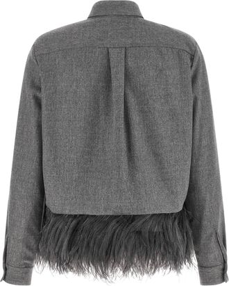 Fabiana Filippi Feather-Trimmed Wool Blend Shirt - Gray