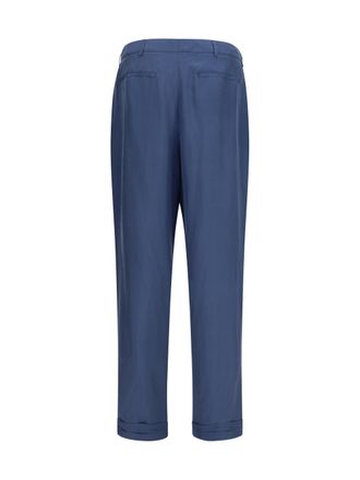 Saint Laurent Silk Carrot-Cut with Pleats Trousers - Blue