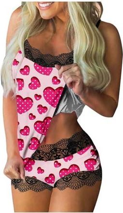 Generic Ensemble de pyjama avec short en dentelle imprim&eacute;e pour la Saint-Valentin 2026, rose, XXL