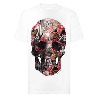 Philipp Plein Homme, Tops, Blanc, Taille: 4XL T-Shirt Col Rond Beer Skull