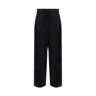 Ferragamo Schwarze Seiden- und Leinenhose mit weitem Bein - - Trousers - Damen - Schwarzk - XS