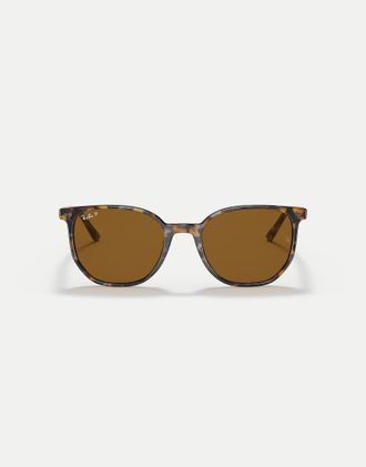 Ray-Ban Elliot lunettes de soleil carr&eacute;es polaris&eacute;es avec verres marron, havane brun gris