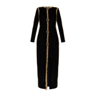 Balmain Langes Samtkleid mit besticktem Besatz - - Dresses - Damen - Schwarzk - S