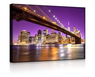 Lightbox Multicolor | Wandbilder beleuchtet | Skyline von Manhattan mit Brooklyn Bridge | 80x60 cm | Fully Lighted
