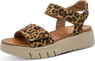 Tamaris Comfort Damen Sandalen flach aus Leder Plateau, Mehrfarbig (Leopard), 39 EU