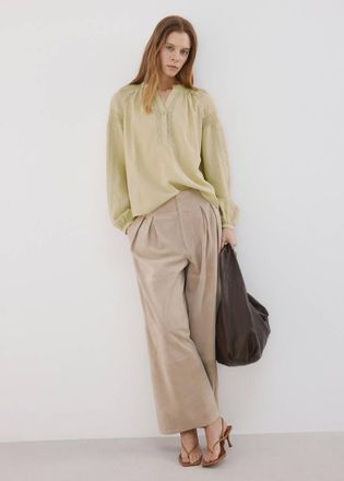 Mango Blouse broderies ajour&eacute;es vert - Femme - S - MANGO