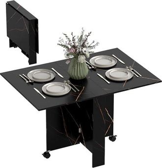 HOMCOM Table Pliante Cuisine Table &agrave; Manger Pliable pour 6 Personnes, avec 2 abattants et 2 roulettes frein&eacute;es, capacit&eacute; 20 kg, 120 x 80 x 73 cm, Finition No