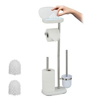 Relaxdays Serviteur WC, Non Fixe, Brosse WC, Porte-Brosse, pour Faire Une r&eacute;serve de Rouleaux, HxLxP 69x31x16 cm, Blanc