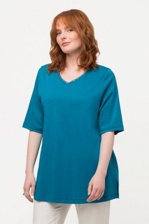 Ulla Popken T-Shirt T-Shirt A-Linie V-Ausschnitt Halbarm Pima Cotton