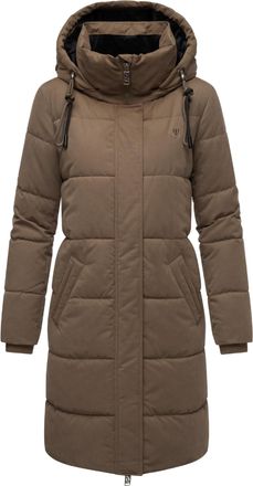 Navahoo Damen Steppmantel warm Wintermantel mit hohem Kragen und abnehmbarer Kapuze Wintertanz 14 Stone Brown Gr. XXL