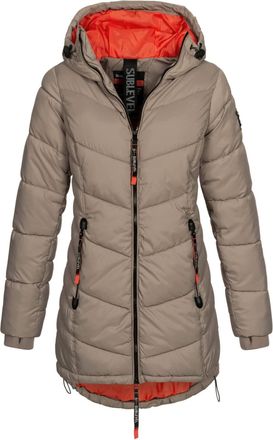 Sublevel Damen Jacke Steppmantel LSL-412 Kurzmantel mit gef&uuml;tterter Kapuze Light Mud Brown XL