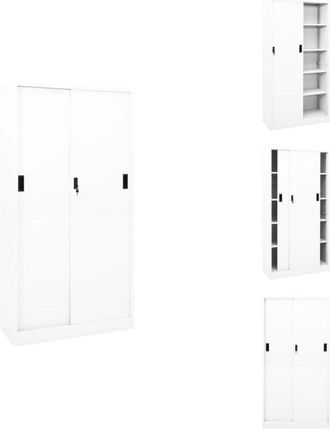 vidaXL Büroschrank mit Schiebetür Weiß 90x40x180 cm Stahl - Aktenschrank - Büroorganisation - Stauraum - Schreibtischschränkchen - Metallregal