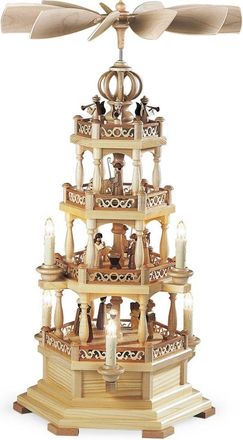 Rudolphs Schatzkiste Tischpyramide Tischpyramide Heilige Geschichte mit Engel 3-st&ouml;ckig Natur elektr. beleuchtet und angetrieben (120V 50Hz) (LxBxH):34x28x64cm NEU Tischde