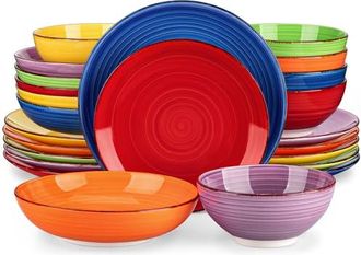 VANCASSO BONITA Assiettes Service de Table 24 Pi&egrave;ces pour 6 Personnes en Gr&egrave;s - 6 Assiettes Plates, 6 Dessert, 6 Creuses et 6 Bols, Style Multicolore, Compatib